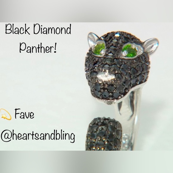 Jewelry | Black Diamond Panther Ring 163ctw Spinel Gemstone Rhodium Over Sterling Silver | Poshmark